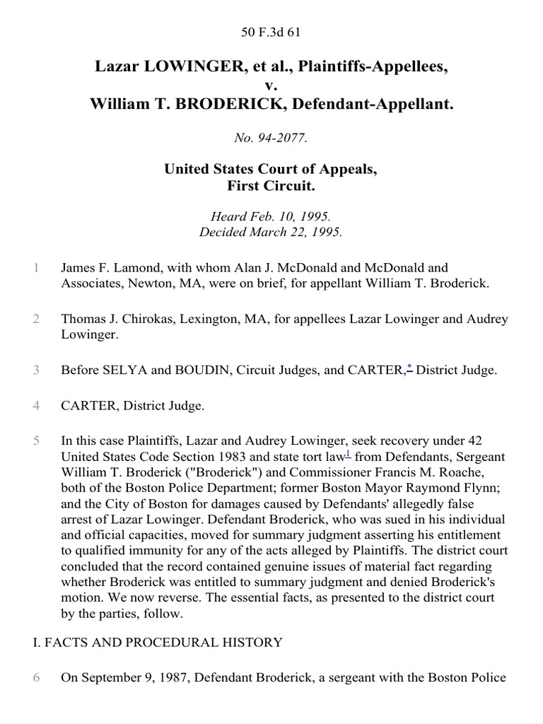 Lazar LOWINGER, Et Al., Plaintiffs-Appellees, v. William T. BRODERICK ...
