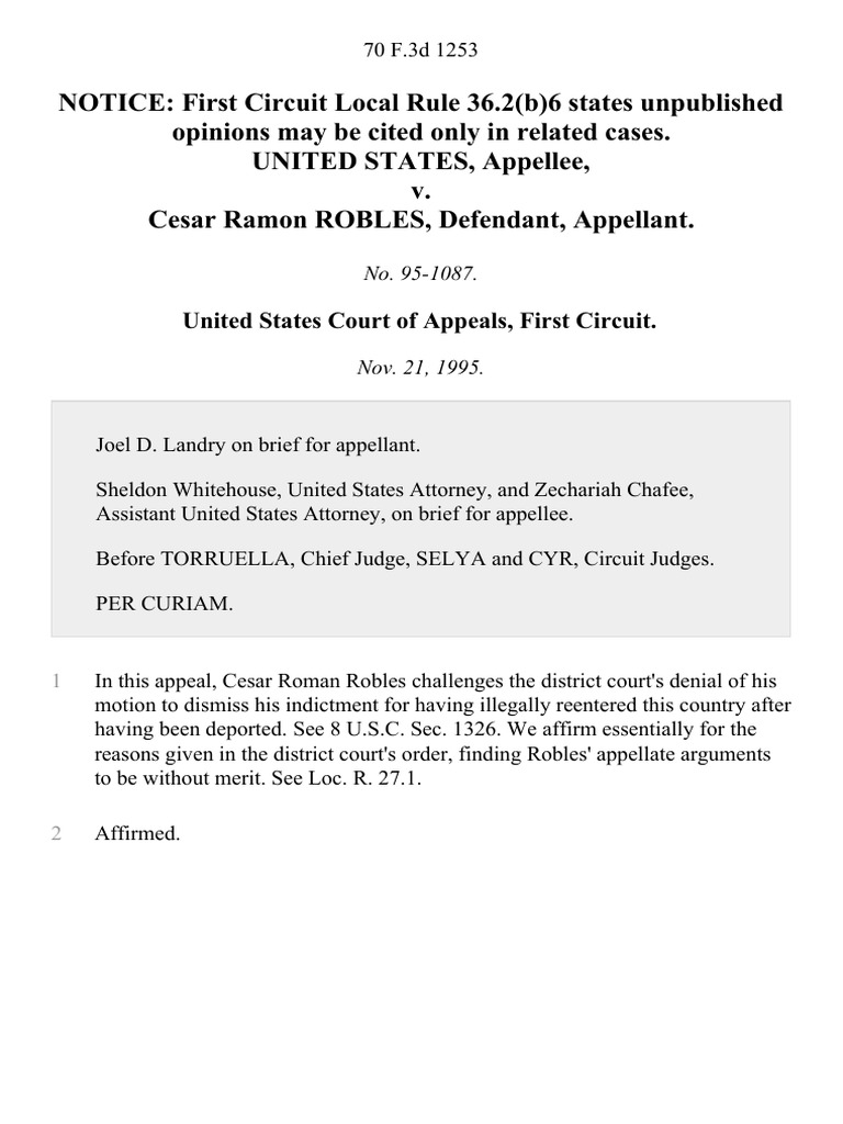 United States v. Ramon Robles, 70 F.3d 1253, 1st Cir. (1995) | PDF