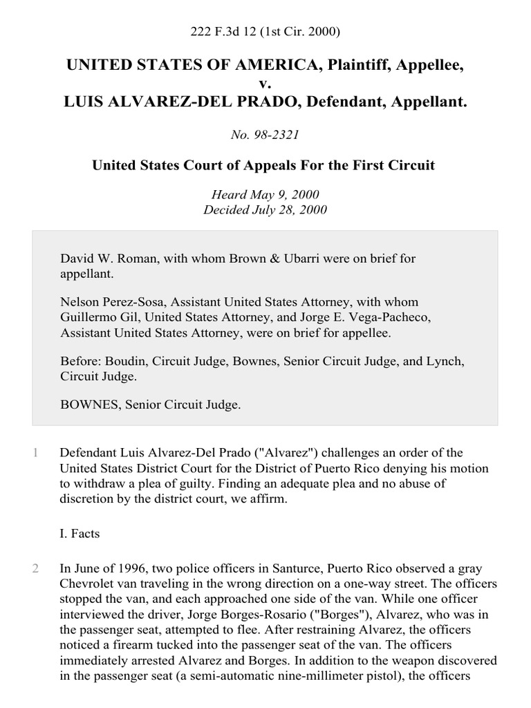 United States v. Alvarez-Del Prado, 222 F.3d 12, 1st Cir. (2000) | PDF ...