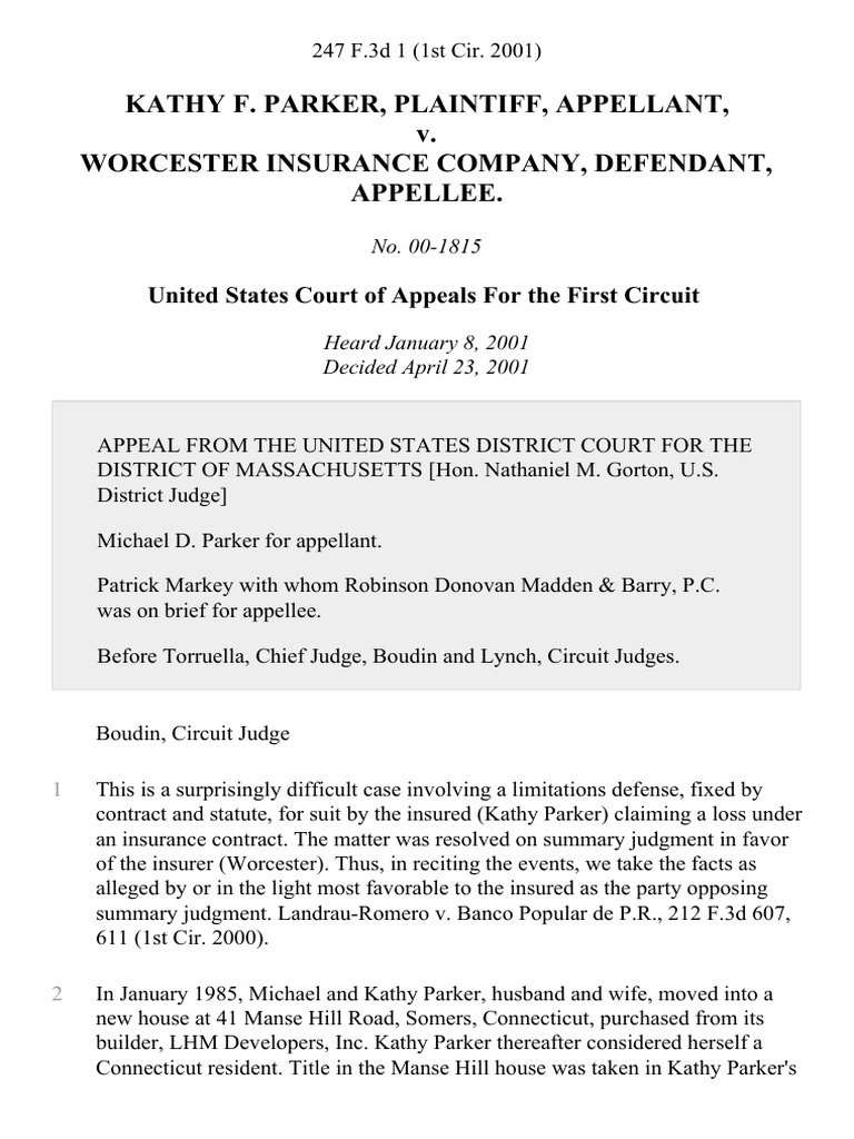 Parker v. Worcester Insurance, 247 F.3d 1, 1st Cir. (2001) | PDF ...