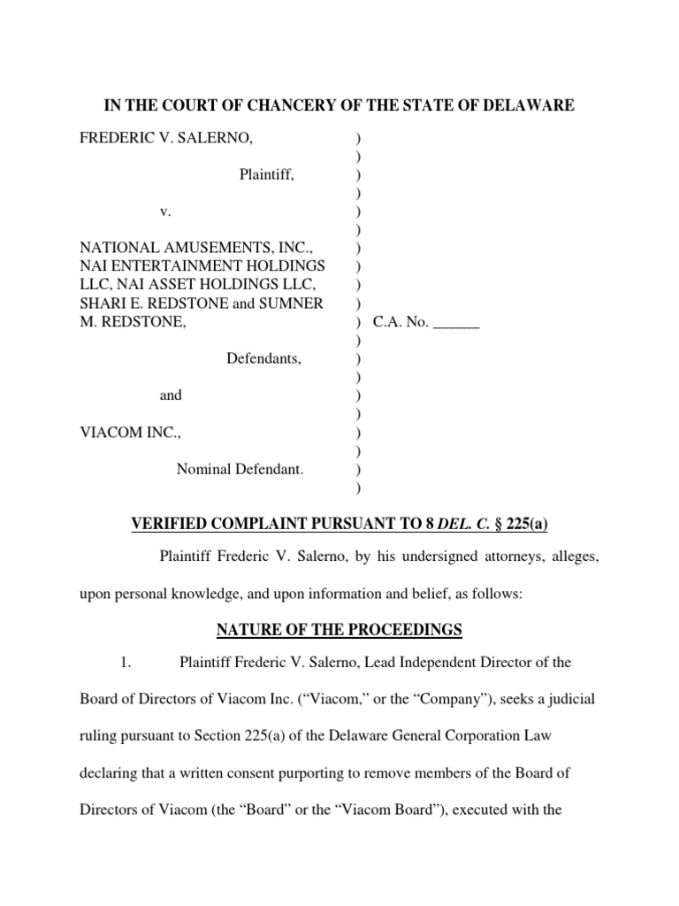 In The Court of Chancery of The State of Delaware | PDF | Viacom ...