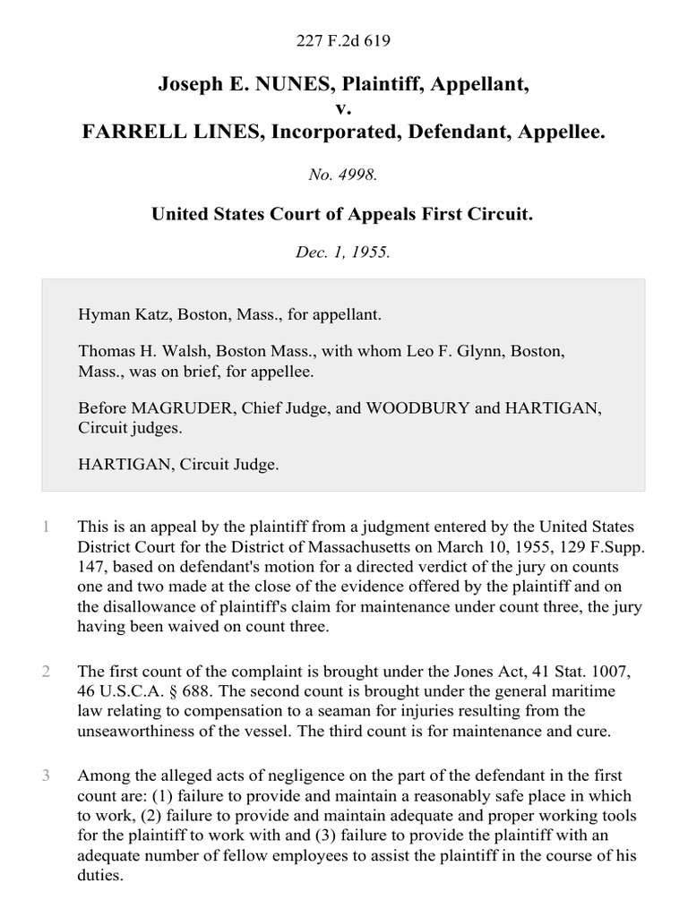 Joseph E. Nunes v. Farrell Lines, Incorporated, 227 F.2d 619, 1st Cir ...