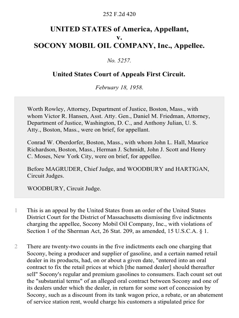 US v. Socony Mobil Oil: Sherman Act Appeal | PDF | Supreme Court Of The ...