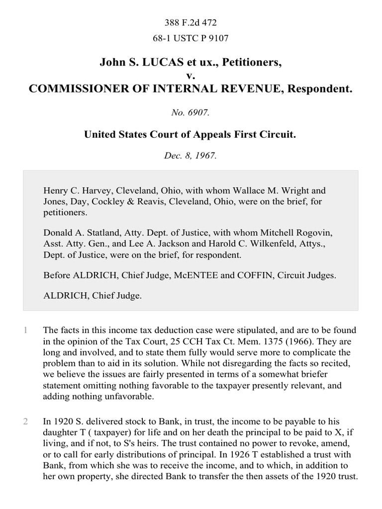 John S. Lucas Et Ux. v. Commissioner of Internal Revenue, 388 F.2d 472, 1st Cir. (1967) | PDF ...