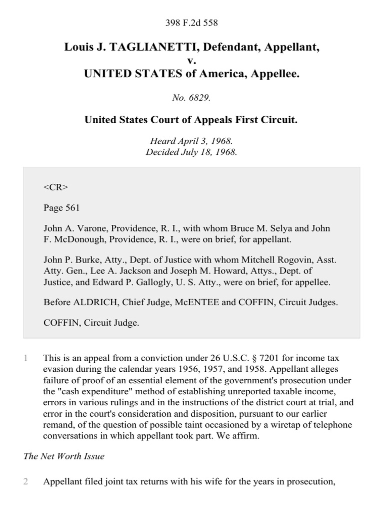 Louis J. Taglianetti v. United States, 398 F.2d 558, 1st Cir. (1968 ...