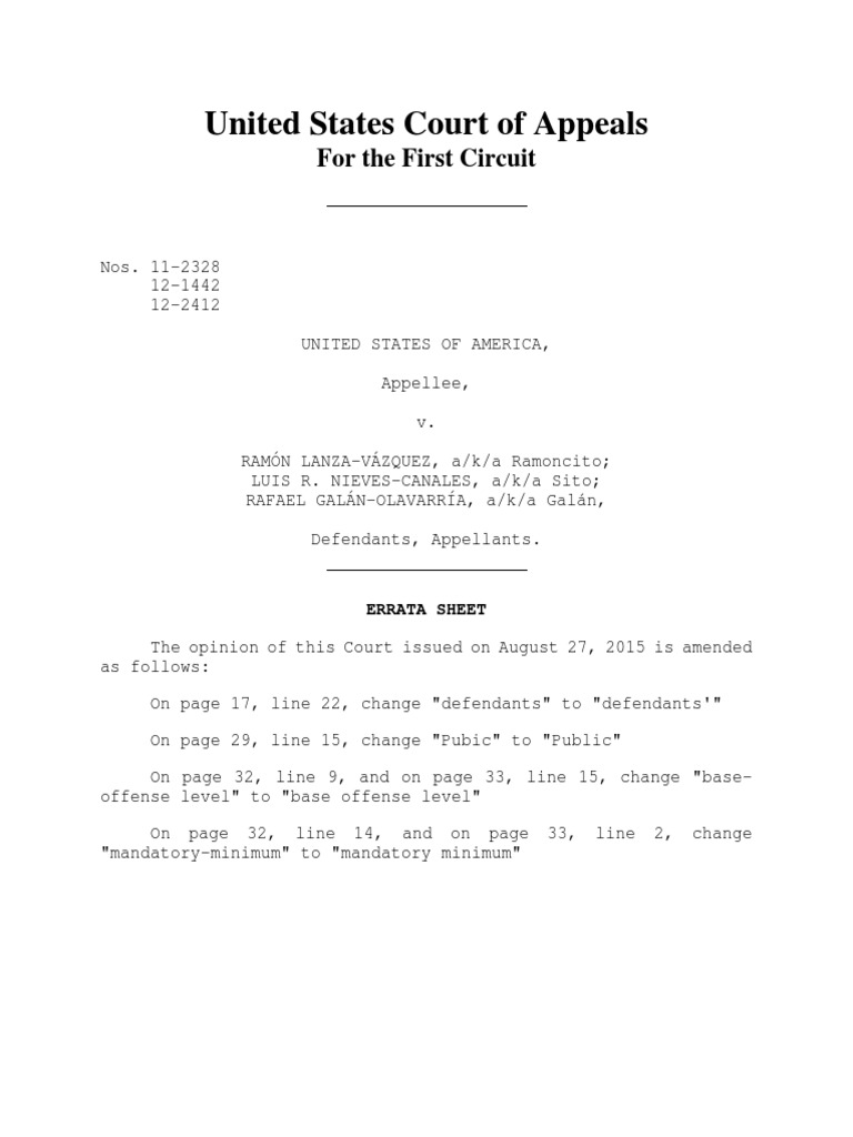First Circuit Court Errata Sheet | PDF | Law