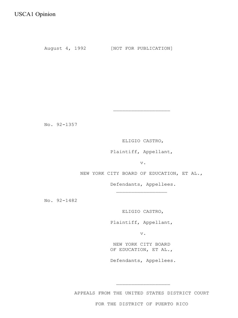 Castro v. New York City Board, 1st Cir. (1992) | PDF | Social Science | Law