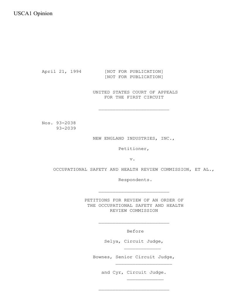 New England v. OSHRC, 1st Cir. (1994) | PDF | Occupational Safety And ...