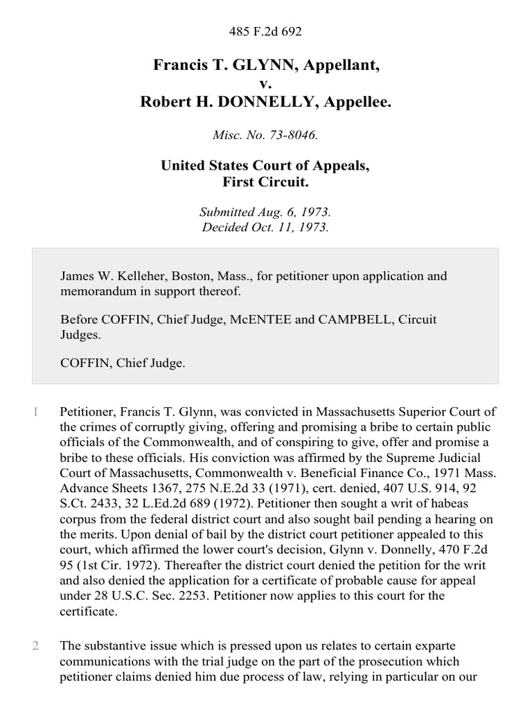 Francis T. Glynn v. Robert H. Donnelly, 485 F.2d 692, 1st Cir. (1973) | PDF | Supreme Court Of ...