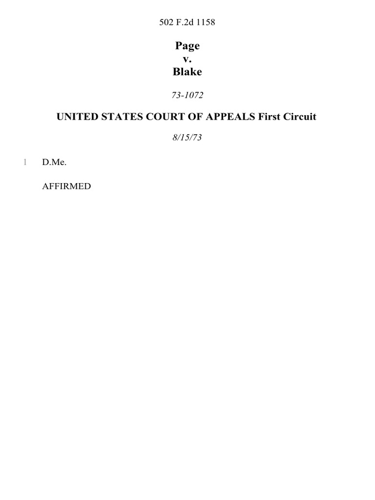 Page v. Blake, 502 F.2d 1158, 1st Cir. (1973) | PDF