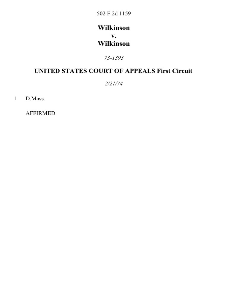 Wilkinson v. Wilkinson, 502 F.2d 1159, 1st Cir. (1974) | PDF | Law