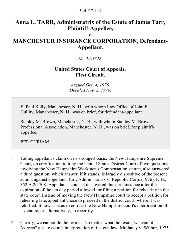 Tarr v. Manchester Ins. Corp. Case Summary | PDF | State Court (United ...