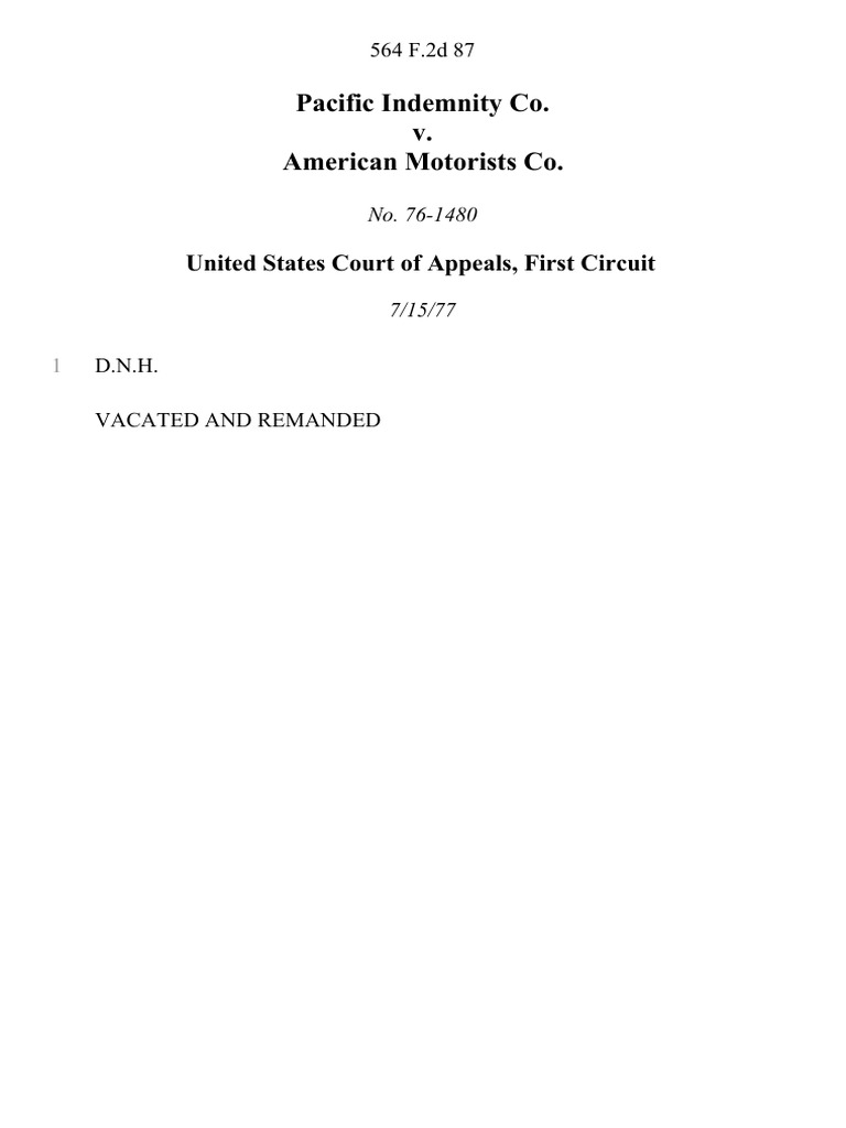 Pacific Indemnity v. American Motorists Case Summary | PDF