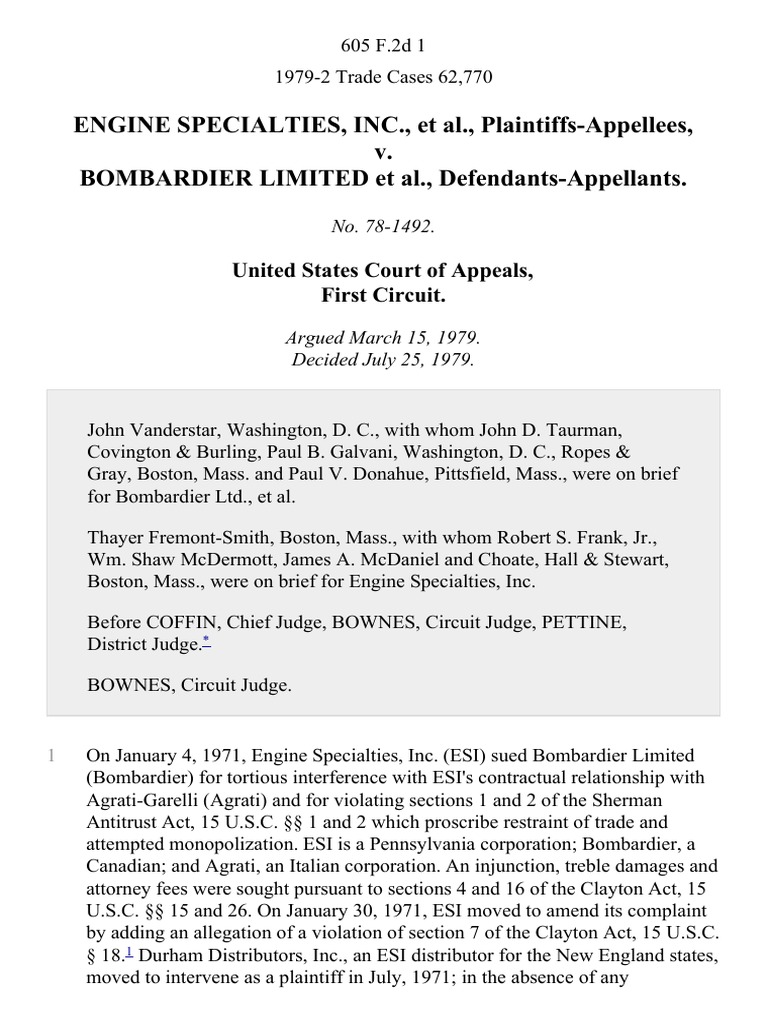 Engine Specialties, Inc. v. Bombardier Limited, 605 F.2d 1, 1st Cir ...