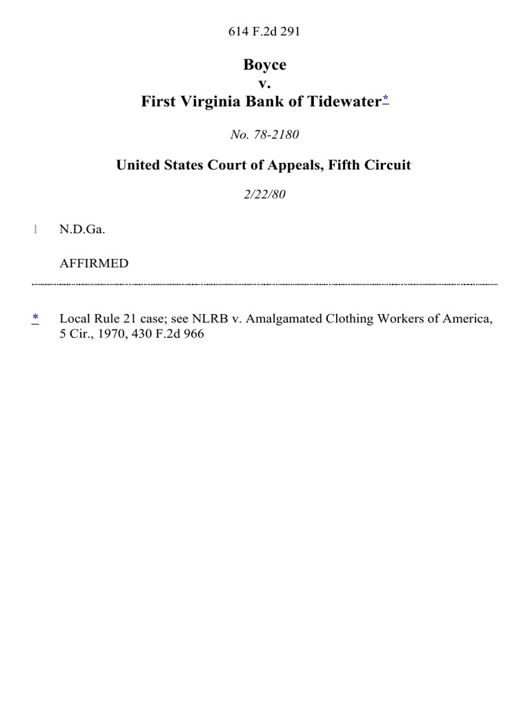 Legal Ruling: Boyce vs. First VA Bank | PDF | Law