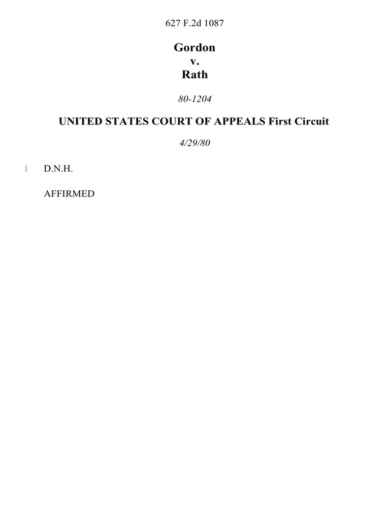 Gordon v. Rath, 627 F.2d 1087, 1st Cir. (1980) | PDF | Law