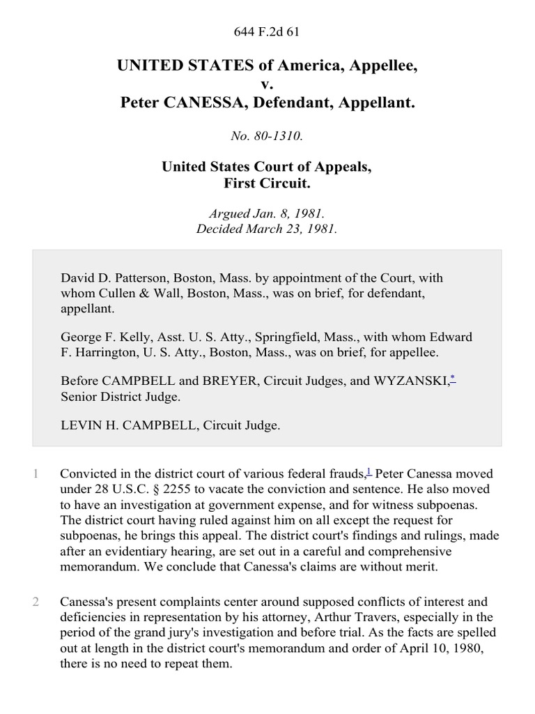 United States v. Peter Canessa, 644 F.2d 61, 1st Cir. (1981) | PDF ...