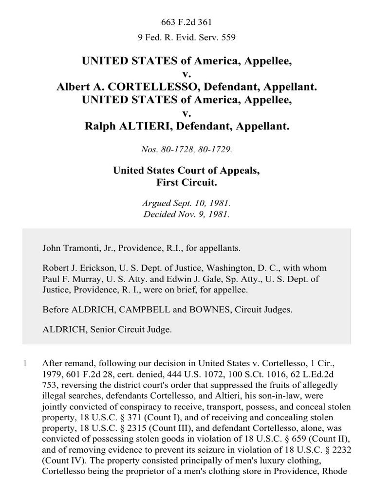 United States v. Albert A. Cortellesso, United States of America v ...