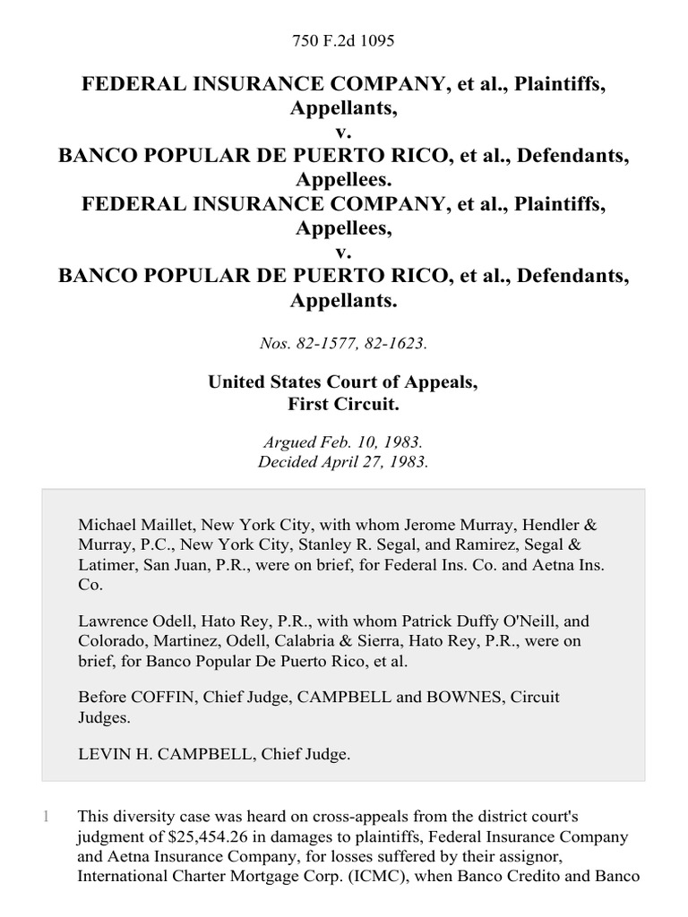 Federal Insurance Company v. Banco Popular de Puerto Rico, Federal ...