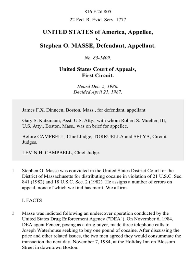 United States v. Stephen O. Masse, 816 F.2d 805, 1st Cir. (1987) | PDF ...