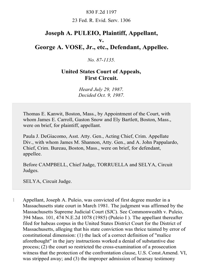 Joseph A. Puleio v. George A. Vose, JR., Etc., 830 F.2d 1197, 1st Cir ...
