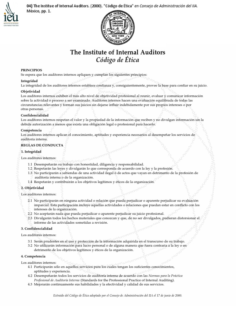 04) The Institue of Internal Auditors. (2000) - Código de Ética en ...