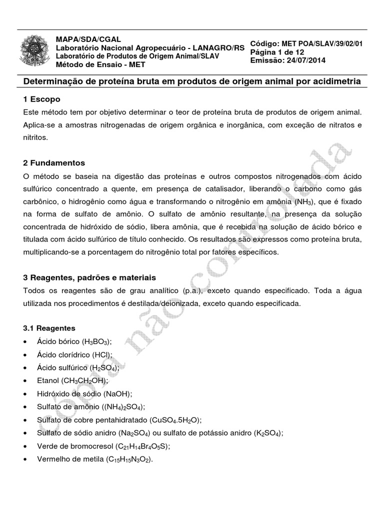 MET POA SLAV 39 02 Proteina Bruta | PDF | Titulação | Química