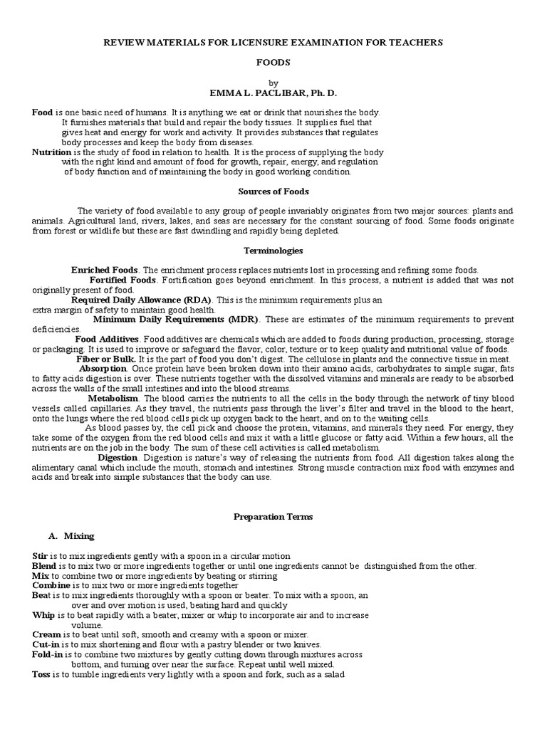 LET FOODS Review Materials | PDF