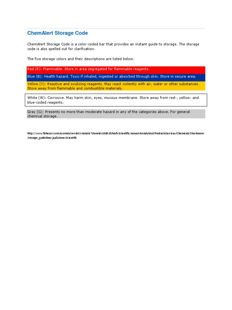 ChemAlert Storage Code | PDF