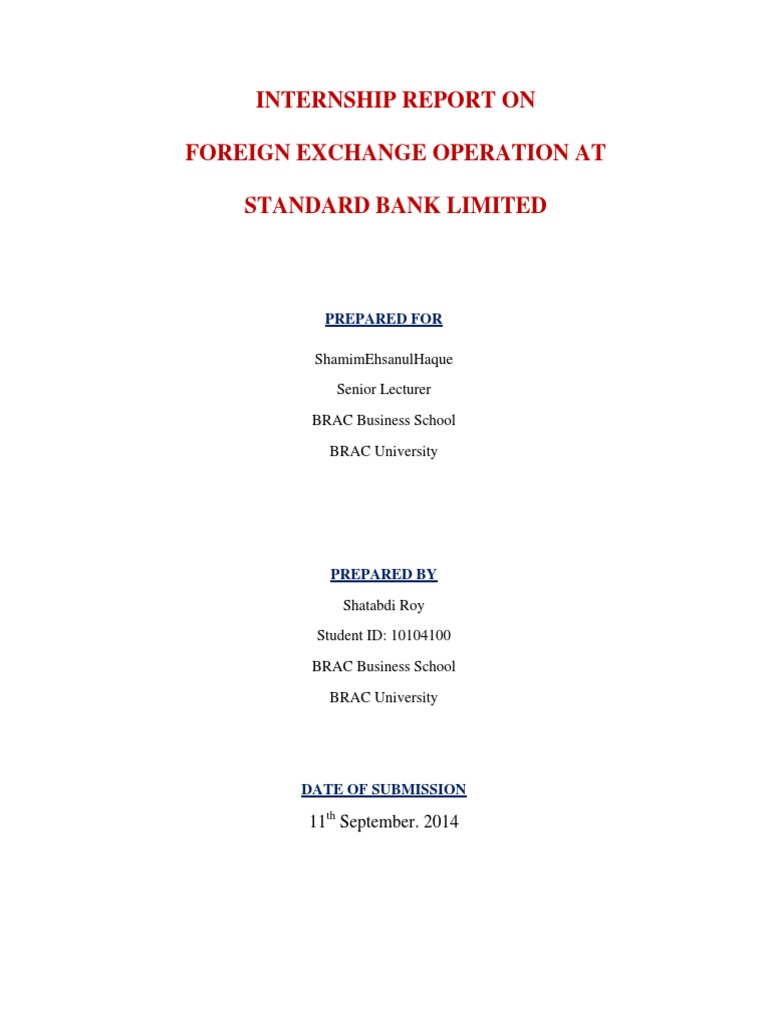 Internship Report On Foreign Exchange Operation at Standard Bank ...
