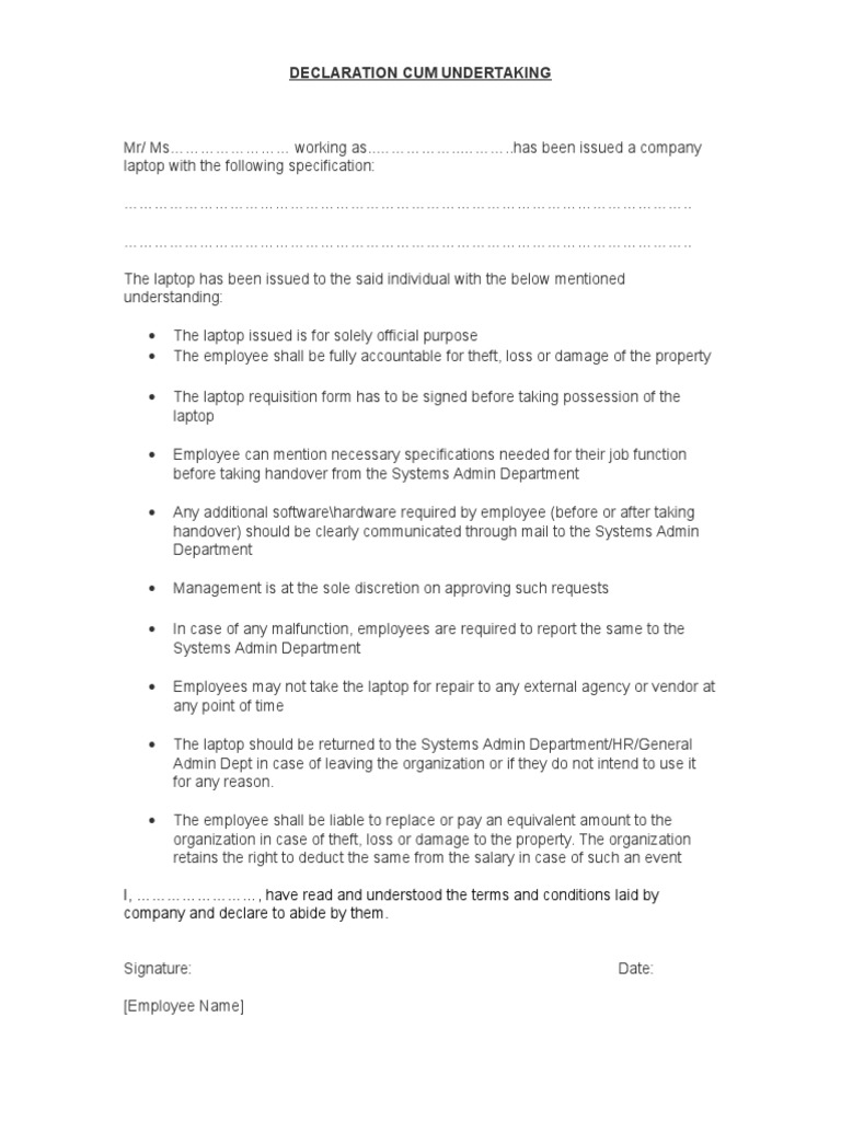 Declaration Cum Undertaking | PDF