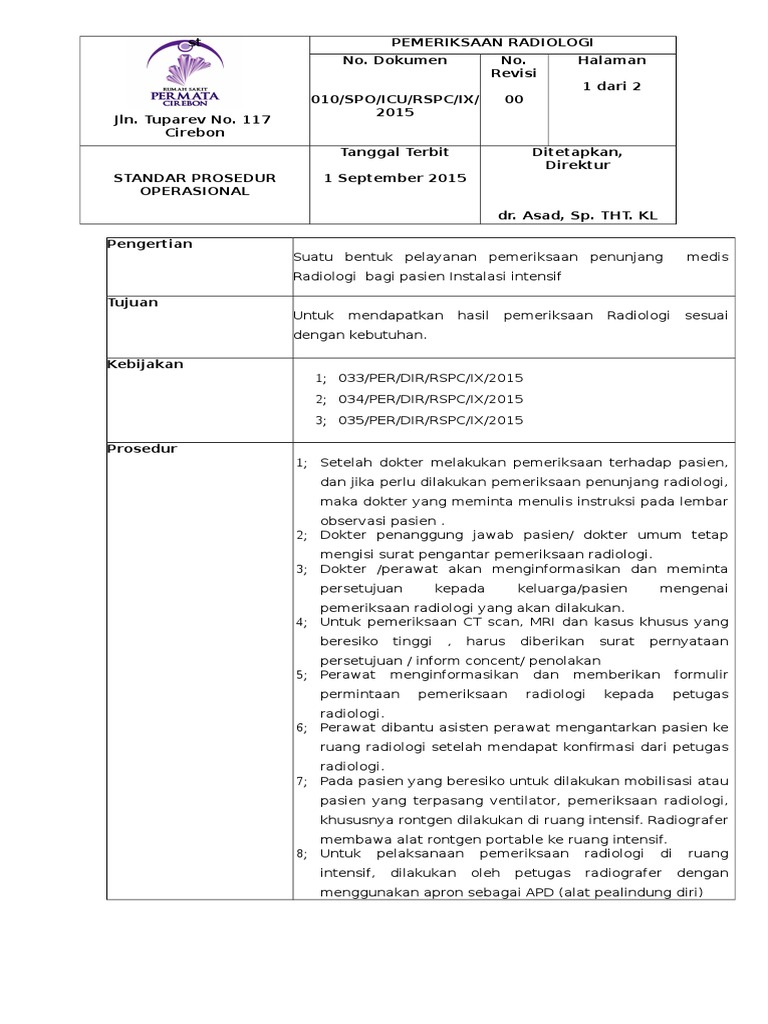 Spo Pemeriksaan Radiologi | PDF