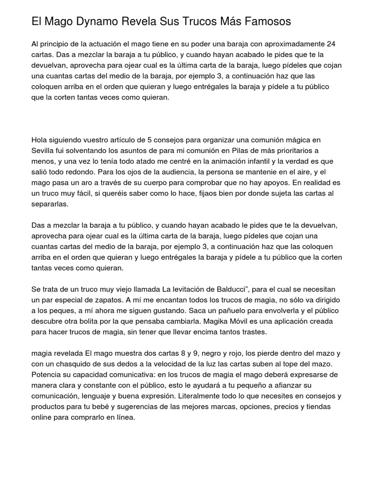 El Mago Dynamo Revela Sus Trucos Más Famosos | PDF