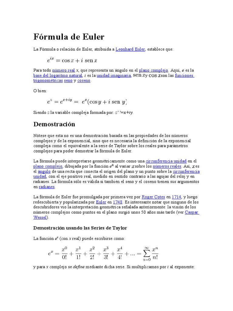 Fórmula de Euler | PDF | Logaritmo | Número complejo