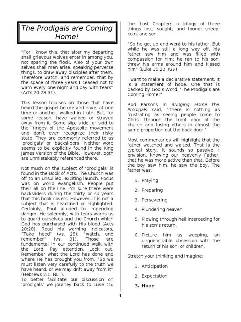 The Prodigals Are Coming Home | PDF | Faith | Jesus