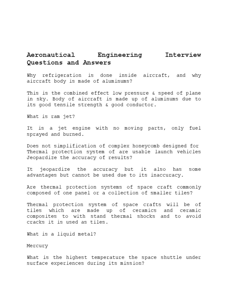 Aeronautical Engineering Interview Questions and Answers | PDF ...