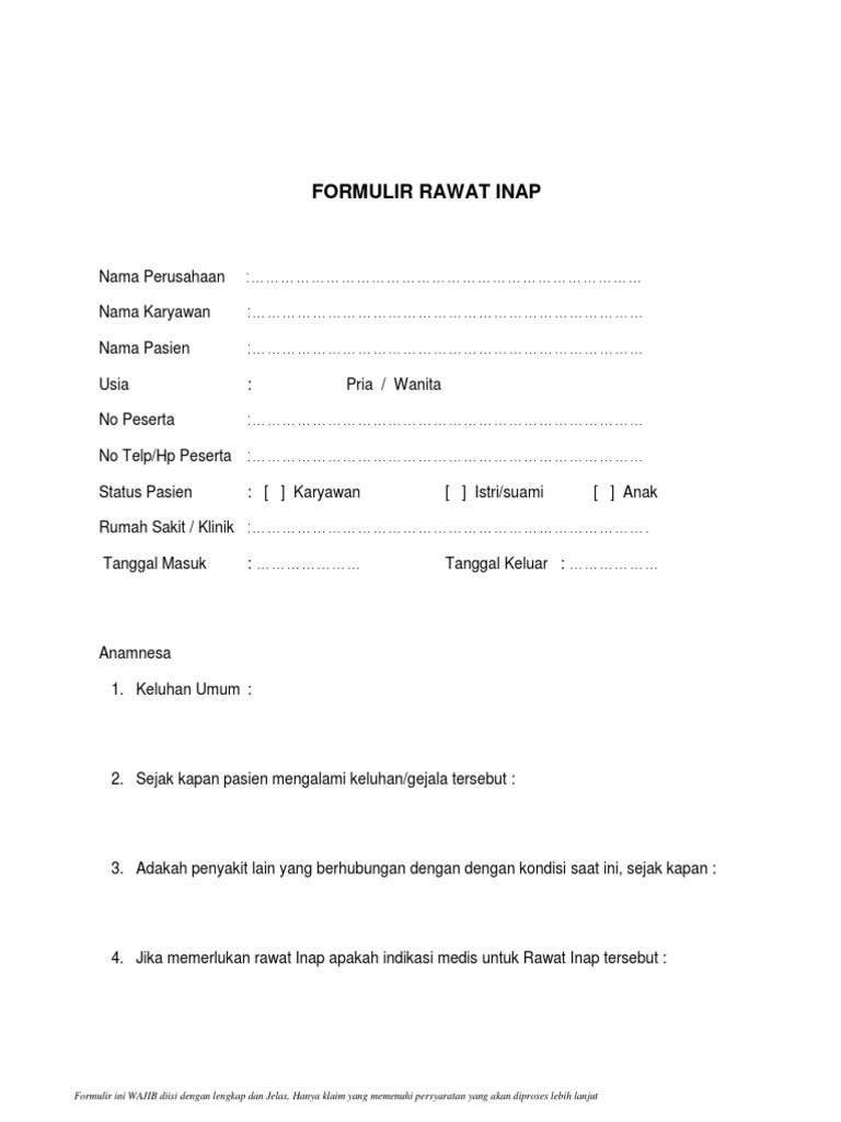 Formulir Rawat Inap | PDF | Kesehatan Holistik