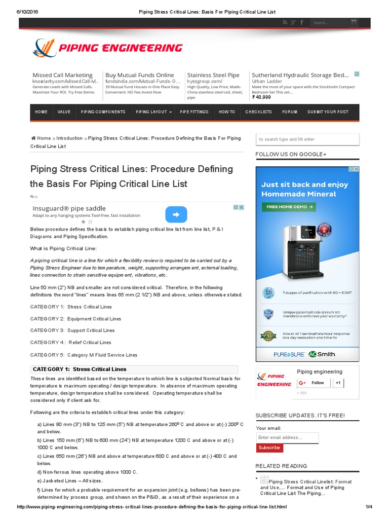 Piping Stress Critical Lines - Basis For Piping Critical Line List ...