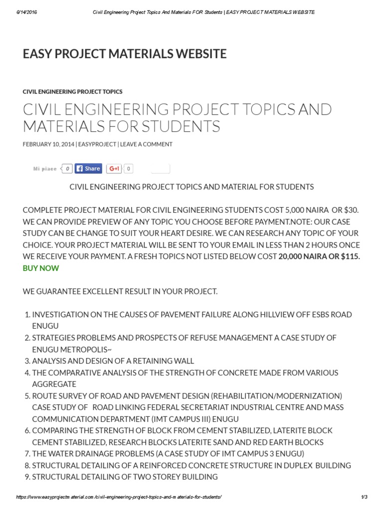 Civil Engineering Project Topics | PDF | Road Surface | Concrete