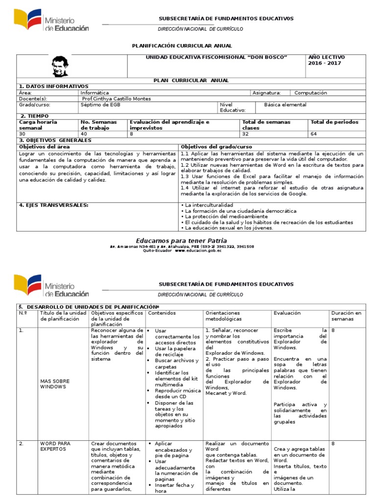 Planificación anual computación séptimo | PDF | Microsoft Excel | Plan de estudios