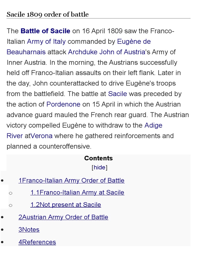 Sacile 1809 Order of Battle Overview | PDF | Military Organization ...
