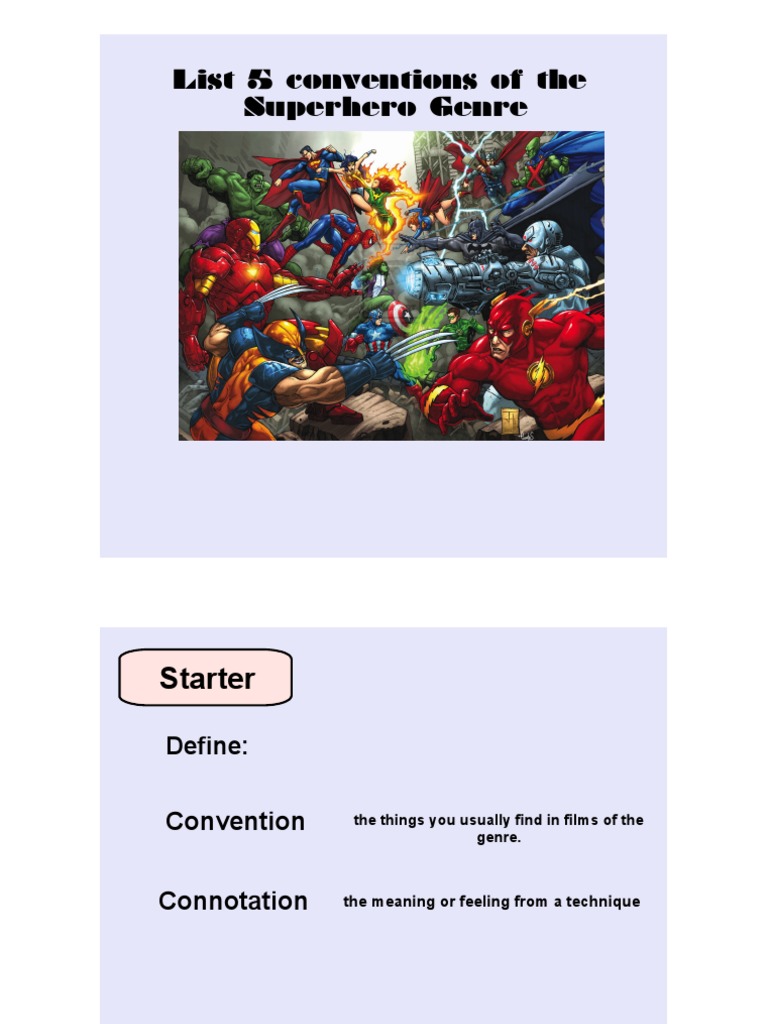 List 5 Conventions of The Superhero Genre | PDF | Hero | Superheroes
