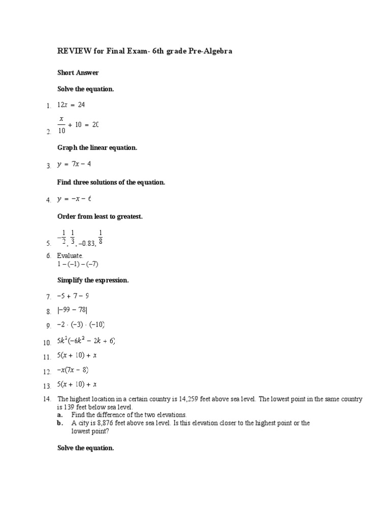 Pre-Algebra Final Review | PDF | Area | Fraction (Mathematics)