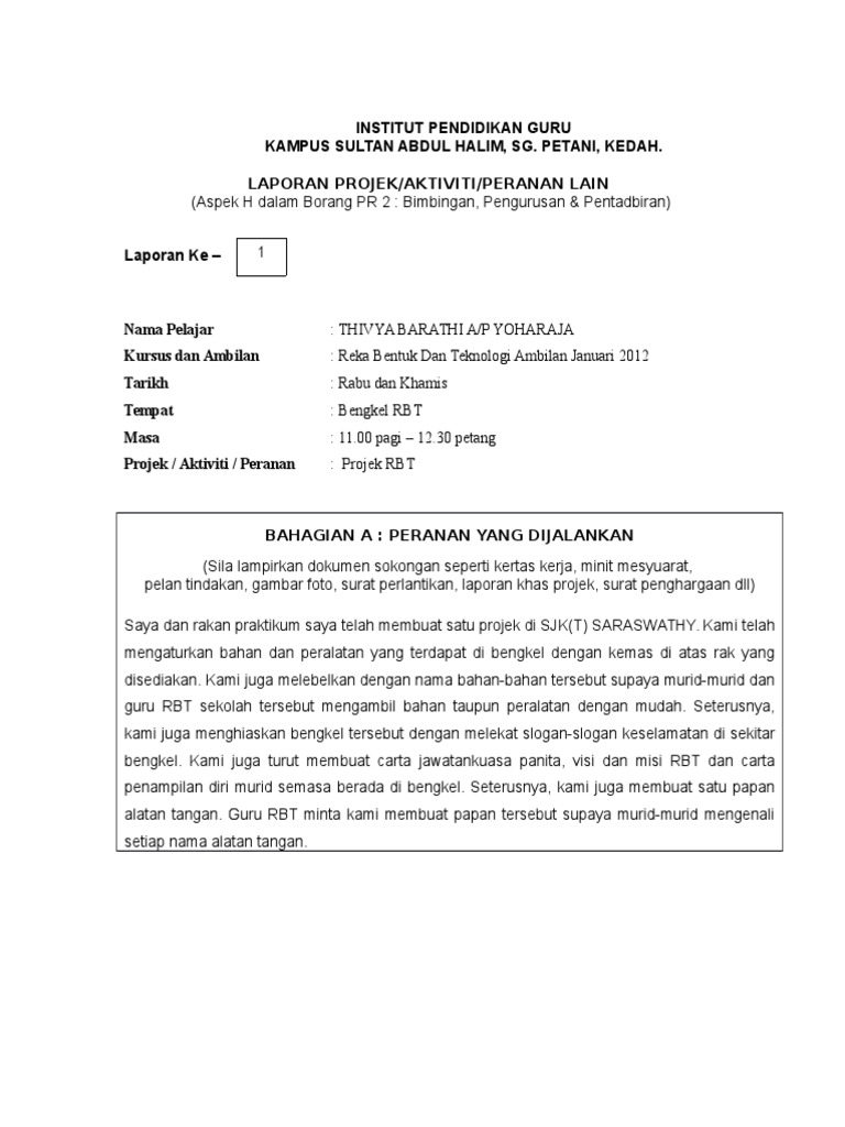 Contoh Laporan Projek Siap Kerja