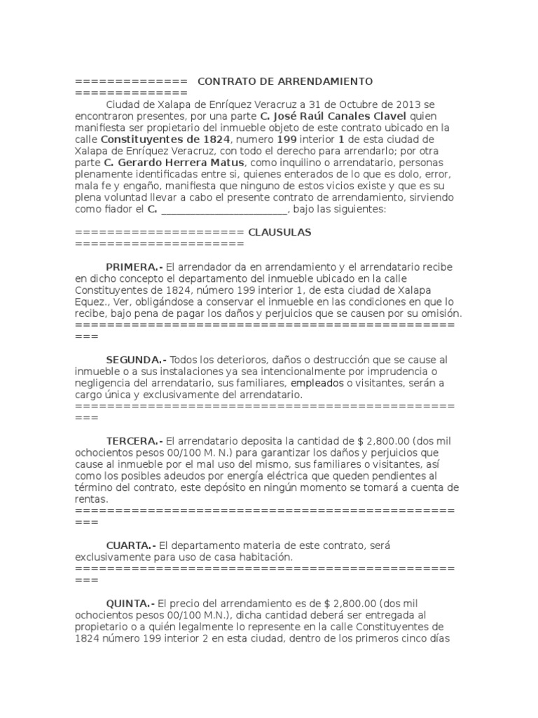 Machote Contrato de Arrendamiento | Alquiler | Instituciones sociales