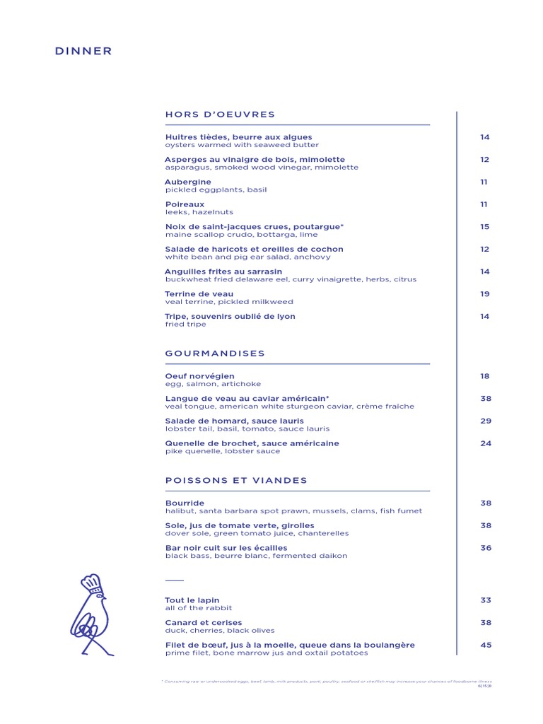 Le Coucou Dinner Menu | PDF