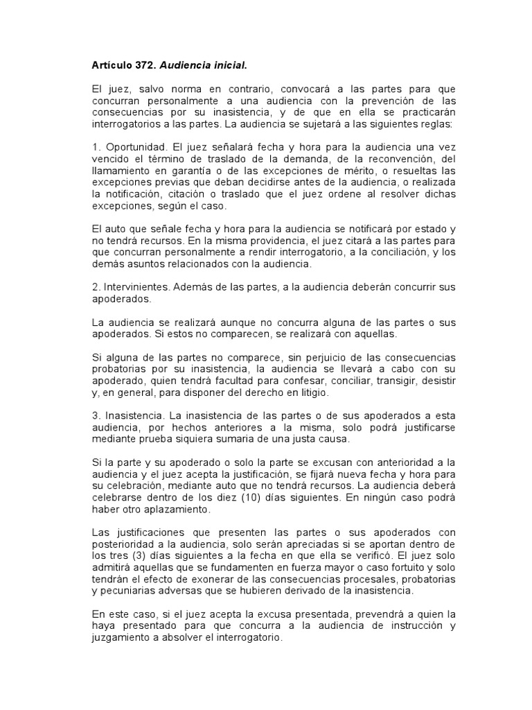 Artículo 372 Audiencia Inicial CG P | PDF | Evidencia (ley) | Ley Pública