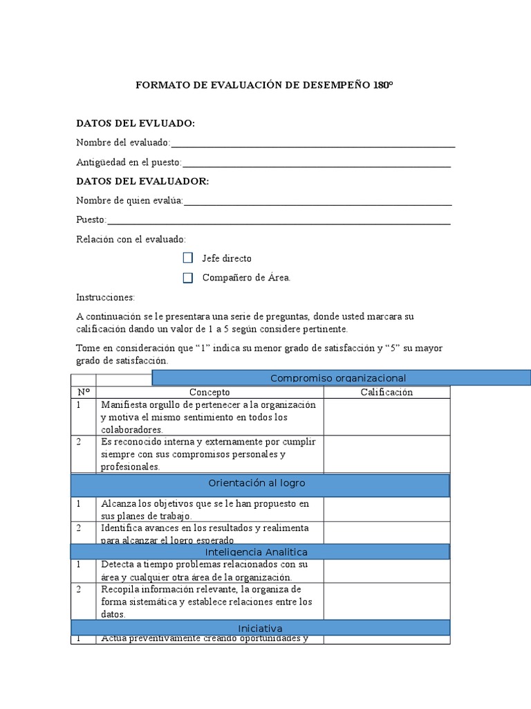 Formato de Evaluación de Desempeño 180 | PDF
