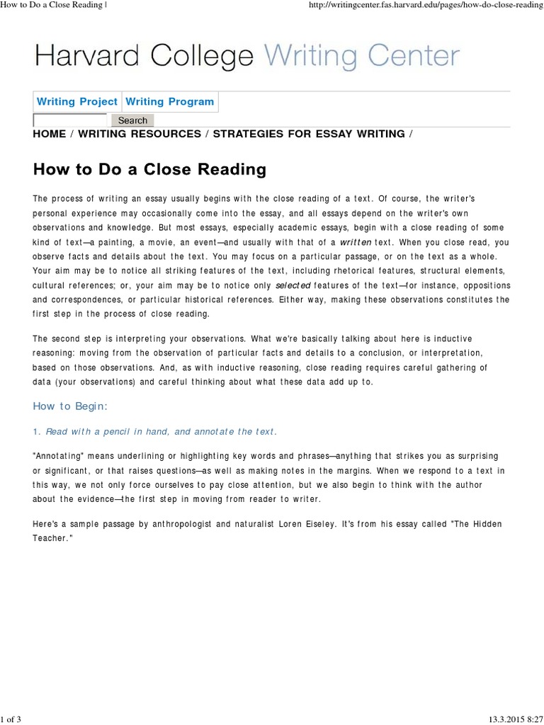 How To Do A Close Reading | PDF | Reading (Process) | Observation