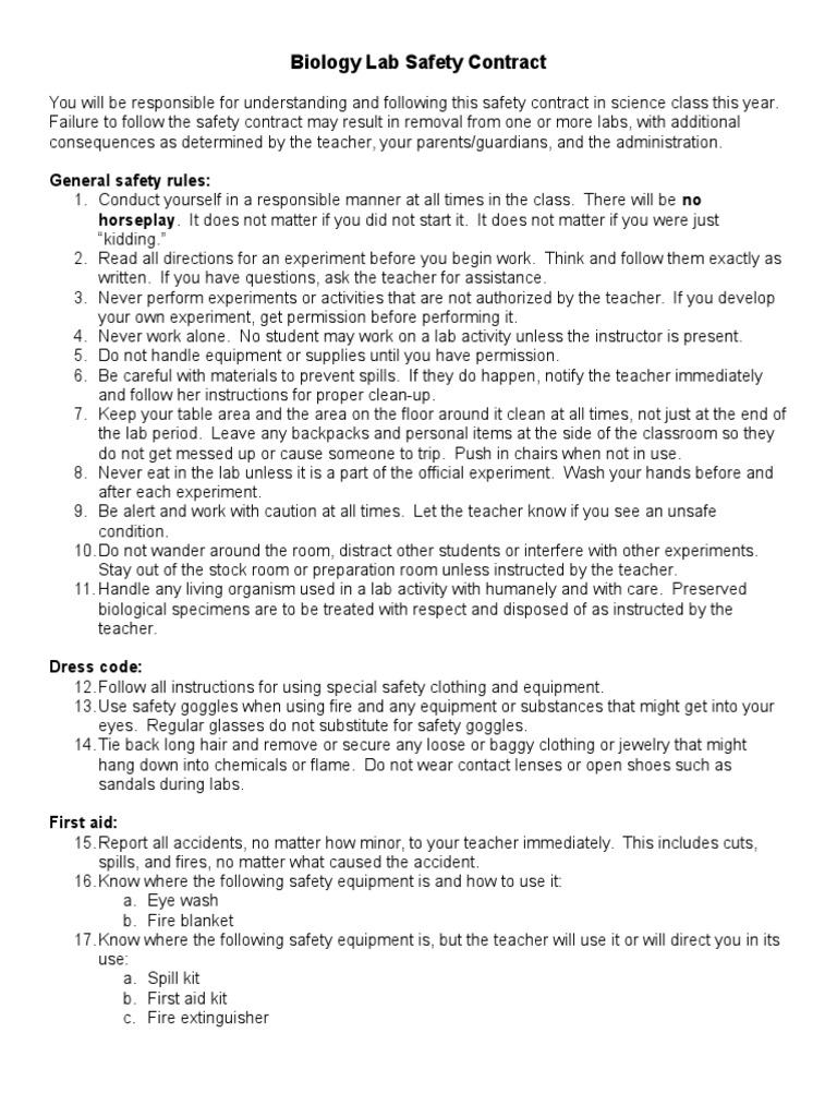 Student Biology Lab Safety Guide | PDF | Fires | Clothing